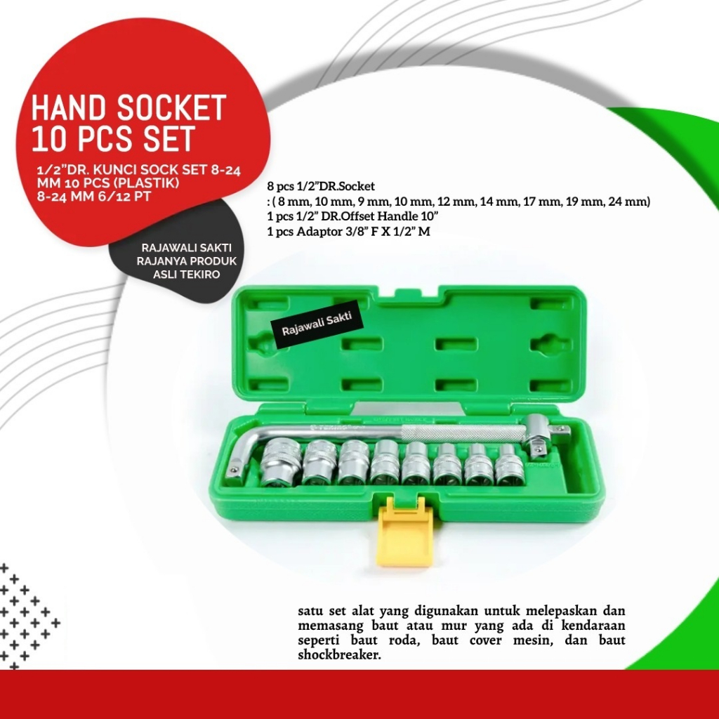 Jual TEKIRO 1/2 INCH SET 6 PT 8 - 24 MM PLASTIK 10 PCS / KUNCI SOCK SET ...