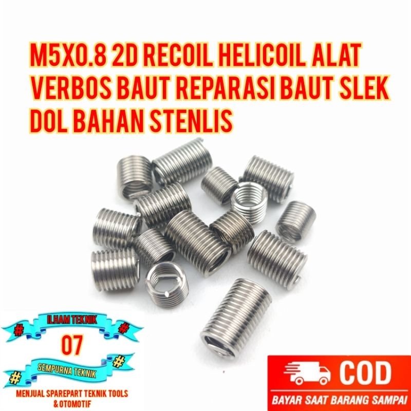 Jual M5x0.8 2D recoil helicoil alat verbos baut reparasi baut slek dol ...