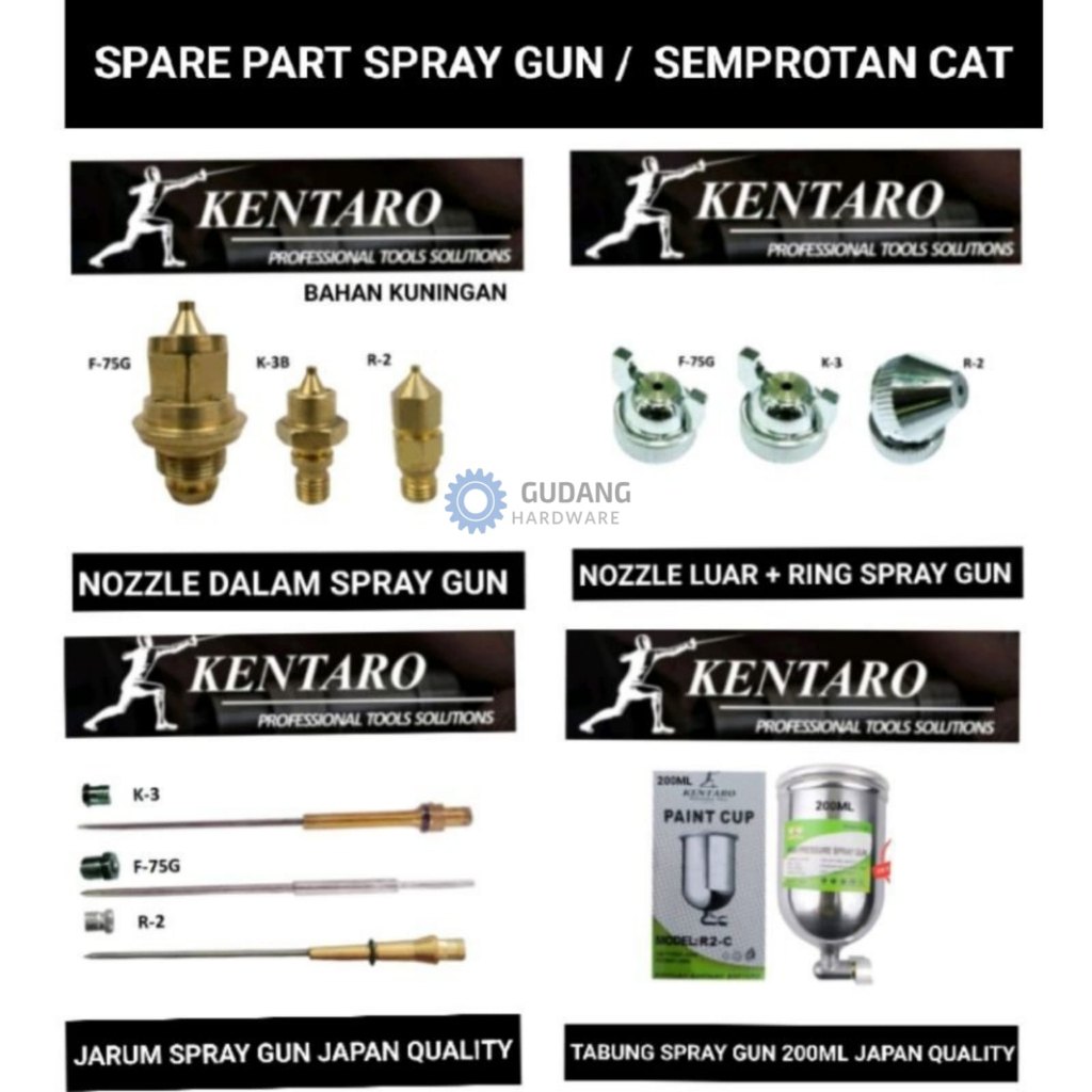 Jual mata nozzle / jarum / tabung spray gun / semprotan cat Kentaro ...