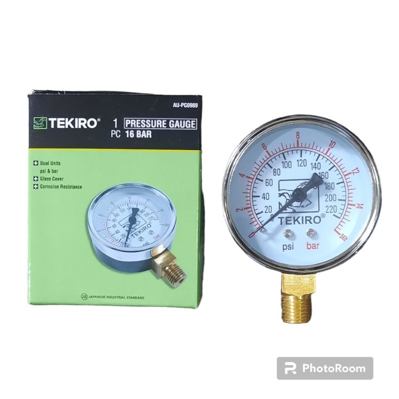 Jual PREASURE GAUGE TEKIRO 10BAR 16BAR / PENGUKUR ANGIN COMPRESSOR ...