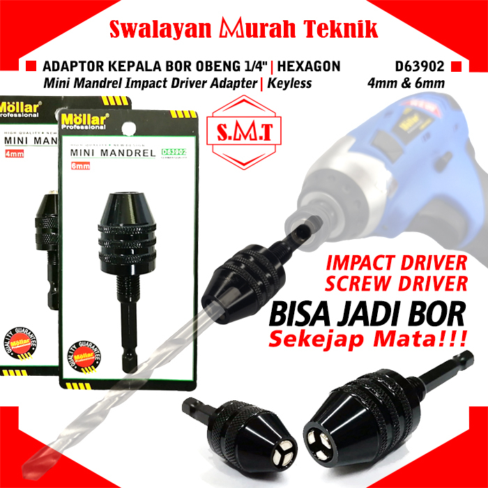 Jual Adaptor Kepala Bor Mini Screwdriver 4mm 6mm MOLLAR D63902 Adapter ...
