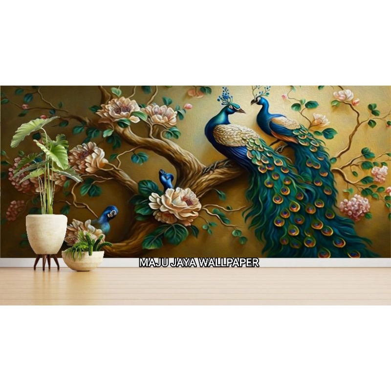 Jual wallpaper 3d custom motif merak pemandangan, wallpaper 3D dekorasi ...