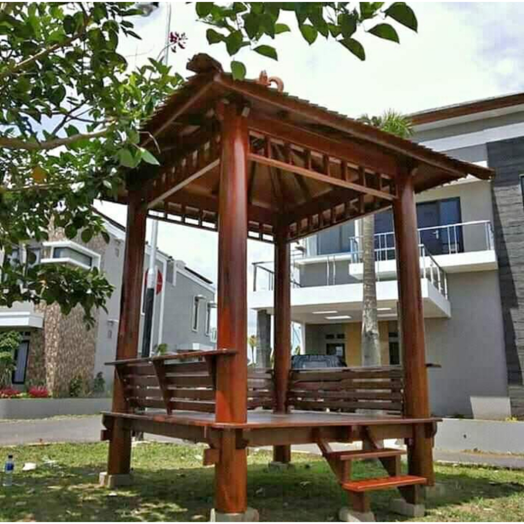 Jual Saung Taman Model Minimalis Kayu Kelapa Ukuran 2x2 Meter Atap ...