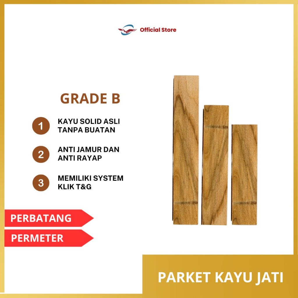 Jual Lantai Kayu Jati Grade B Perbatang/Produk Parket jati Solid/Lantai ...