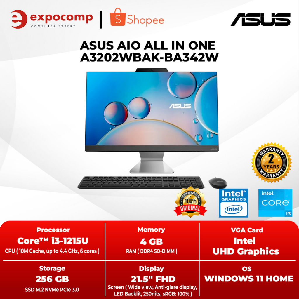 Jual ASUS AIO ALL IN ONE A3202WBAK-BA342W BLACK CORE i3-1215U 4GB 256GB ...