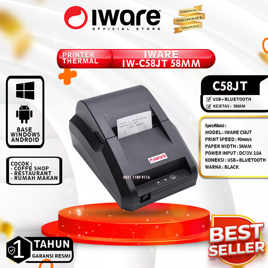 Jual Iware Printer Kasir Bluetooth Thermal Iware C58Bt Ppob 58Mm ...
