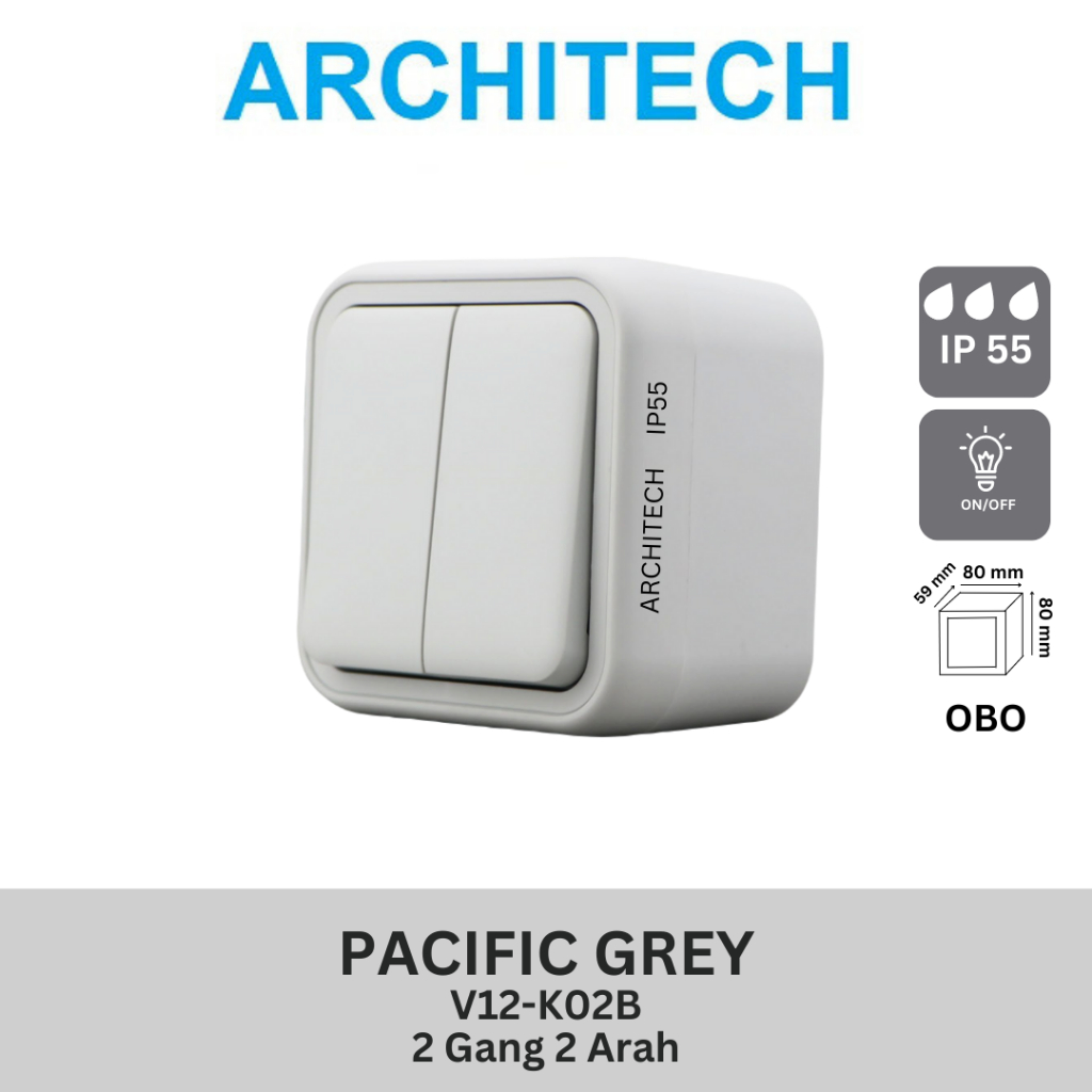 Jual ARCHITECH SAKLAR PACIFIC V12 SERI HOTEL GREY 2GANG 2ARAH / SAKLAR ...