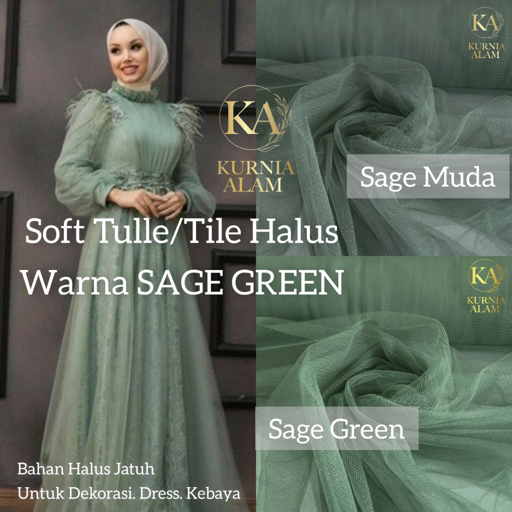 Jual Soft Tulle Tile Halus Polos Jatuh Meteran warna Sage Green Bahan ...