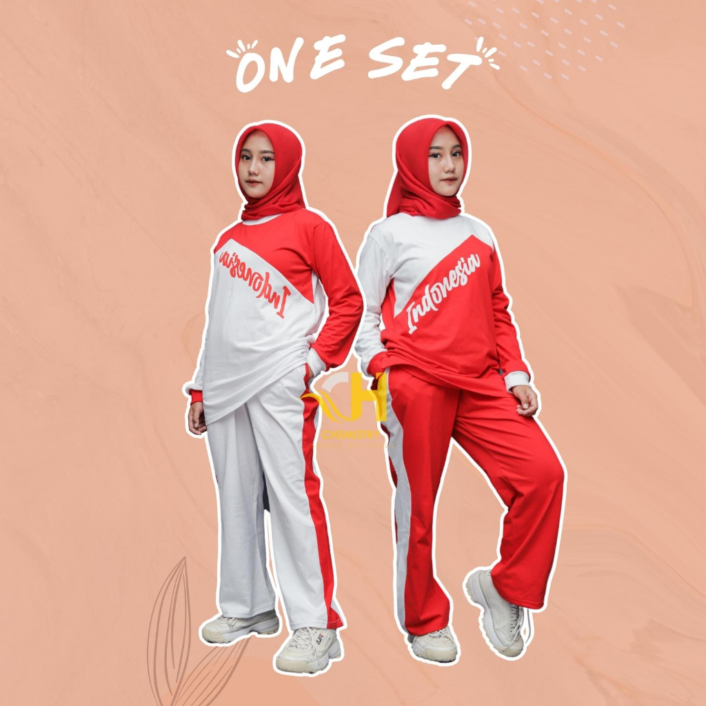 Jual Setelan Baju Olahraga Senam Wanita ONE SET SPORT MERAH PUTIH ...