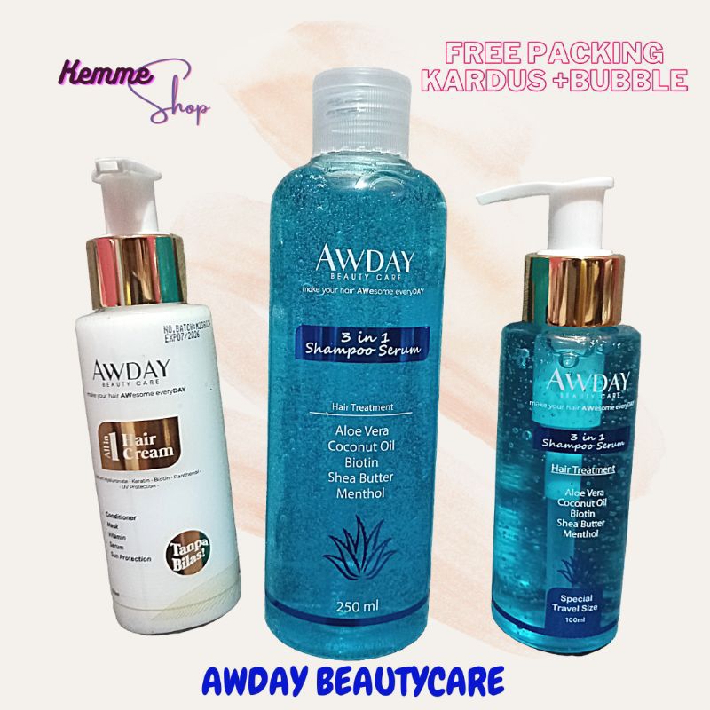 Jual AWDAY BEAUTYCARE Shampoo Serum 3in1 Hair Treatment 250ml & 100ml ...