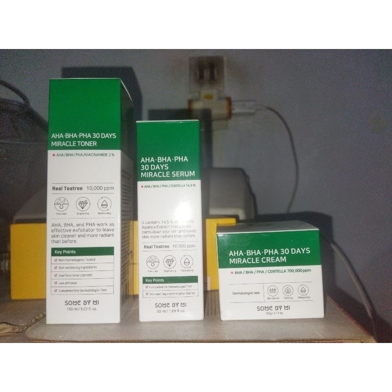 Jual PRELOVED SOME BY MI AHA BHA PHA 30 DAYS MIRACLE SET (TONER+SERUM+CREAM) | Shopee Indonesia