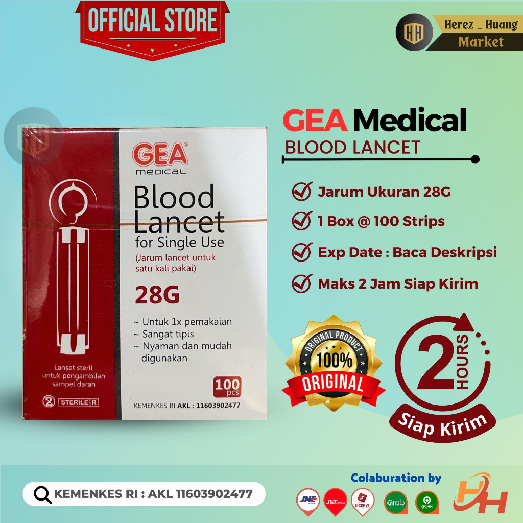 Jual Blood Lancet 28G GEA MEDICAL Jarum Darah Blood Lancet 28G Isi 100 ...