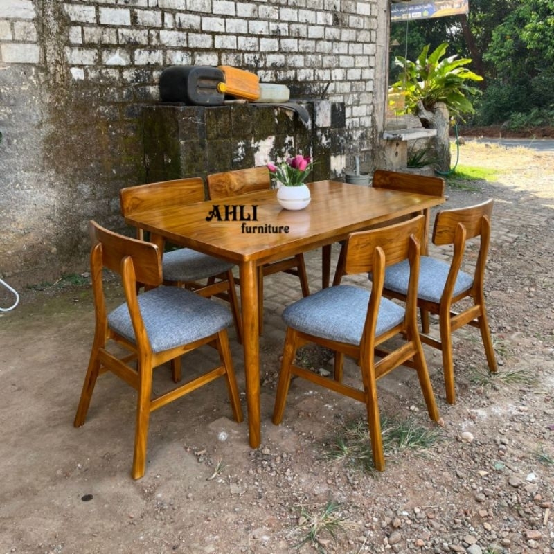Jual Meja Makan / Cafe Minimalis Ropan Jati Kursi 6 | Shopee Indonesia