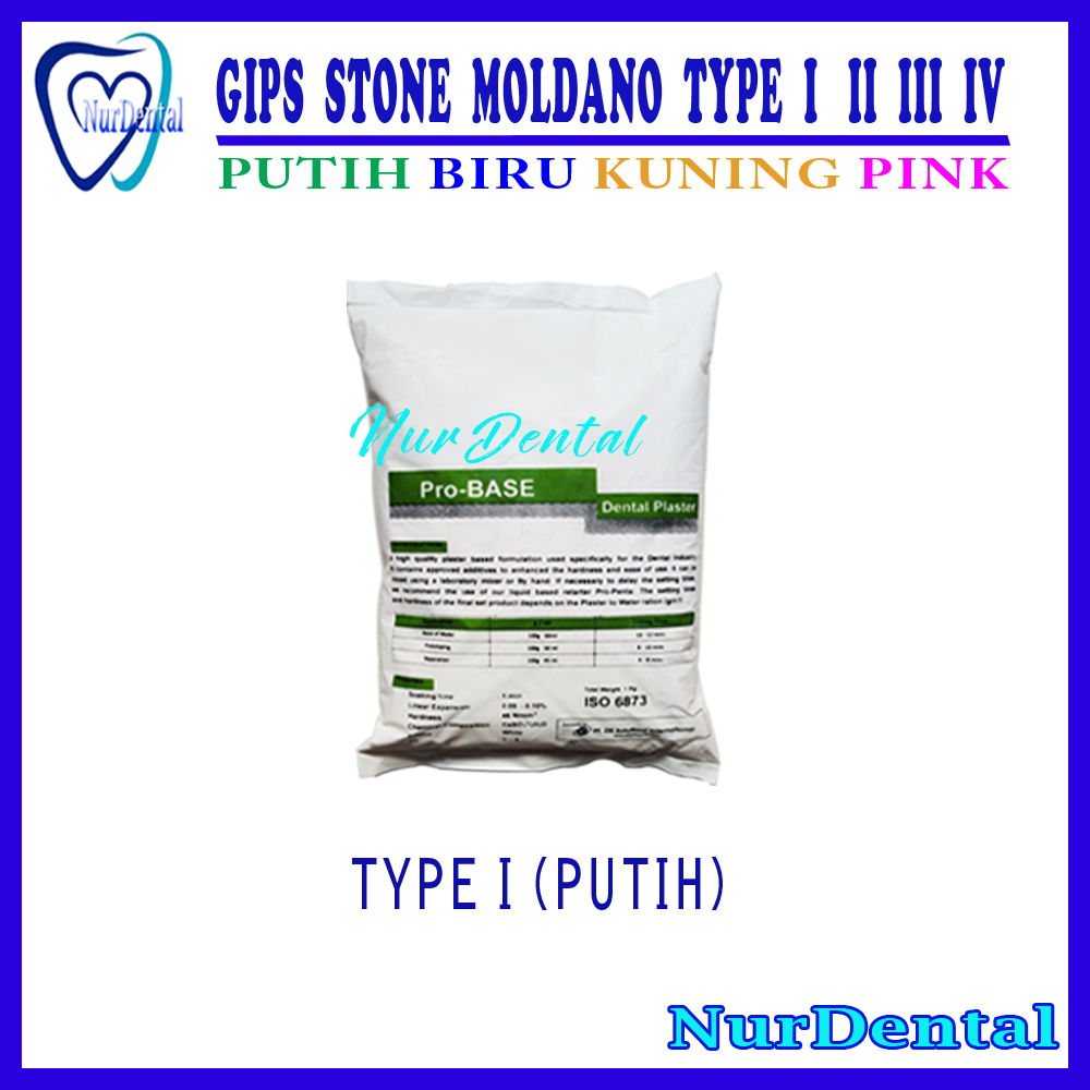 Jual DENTAL GIPS STONE MOLDANO PROBASE BAHAN CETAK GIGI TYPE I II III ...