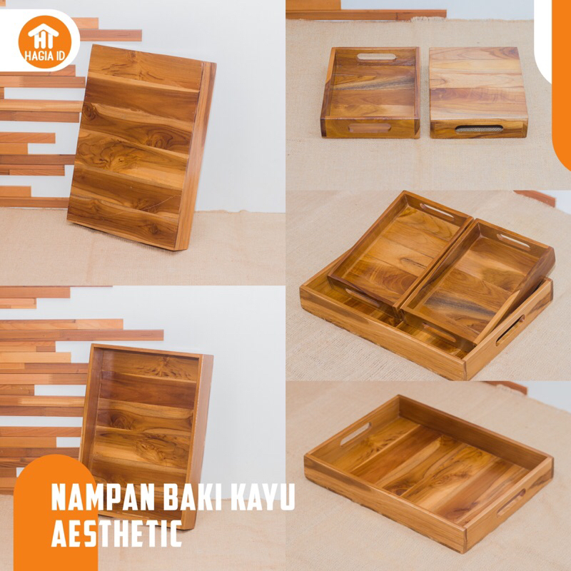 Jual Nampan Kayu Jati Asli Satu Set Isi 3 Pcs / Nampan Saji / Tray ...
