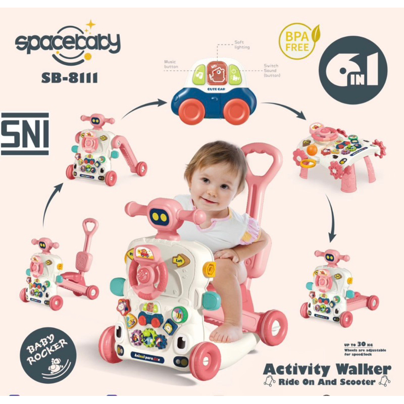 Jual Makassar ! Spacebaby Activity Walker 6in1 SB-8111 / Push Walker / Kereta Dorong Bayi ...