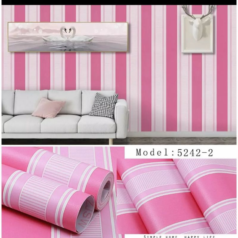 Jual Wallpaper Dinding Salur Pink Ukuran 45 Cm X 10 Meter Wallpaper