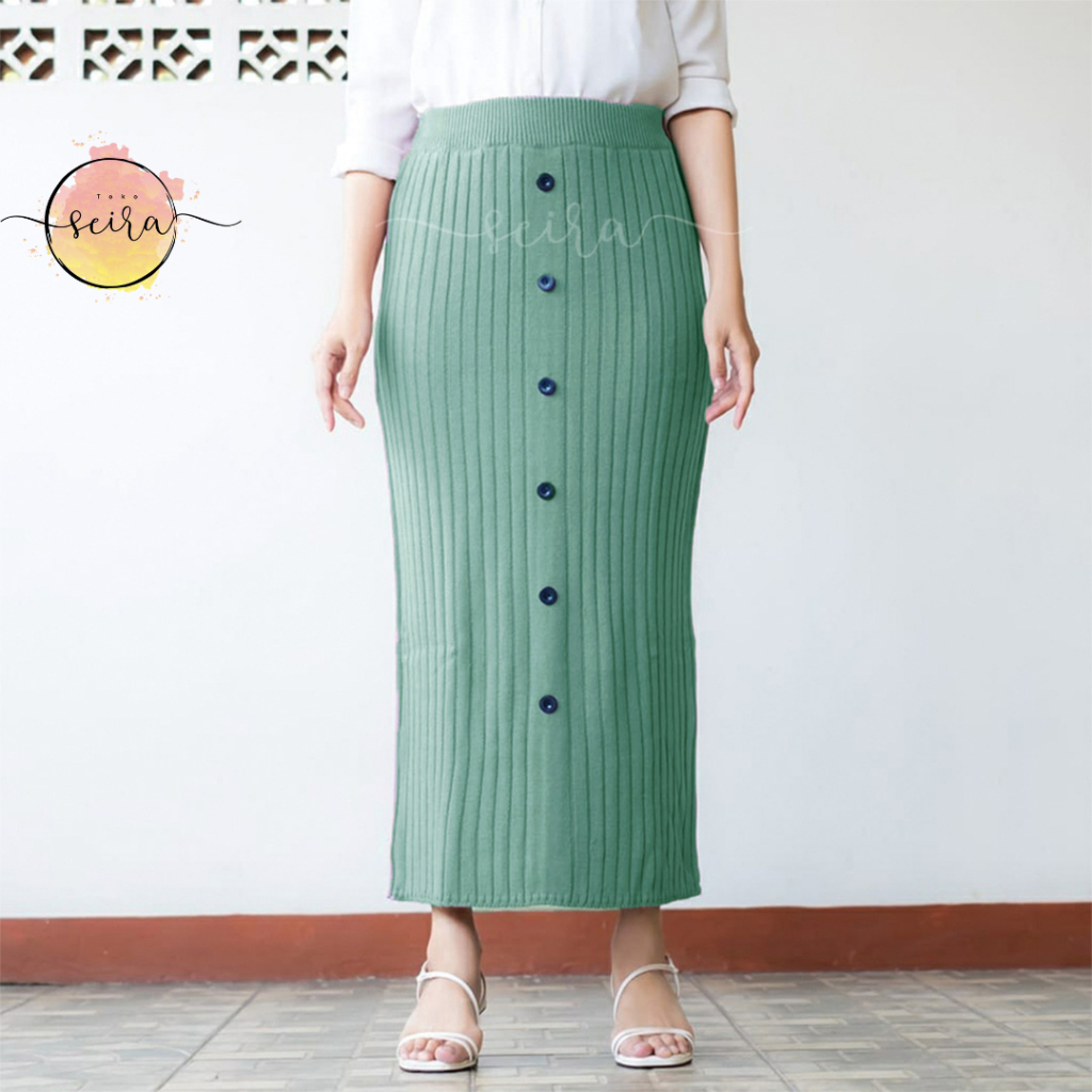Jual [BISA COD] Rok Span Rajut Kancing Premium / Rok Maxi Kancing Depan ...