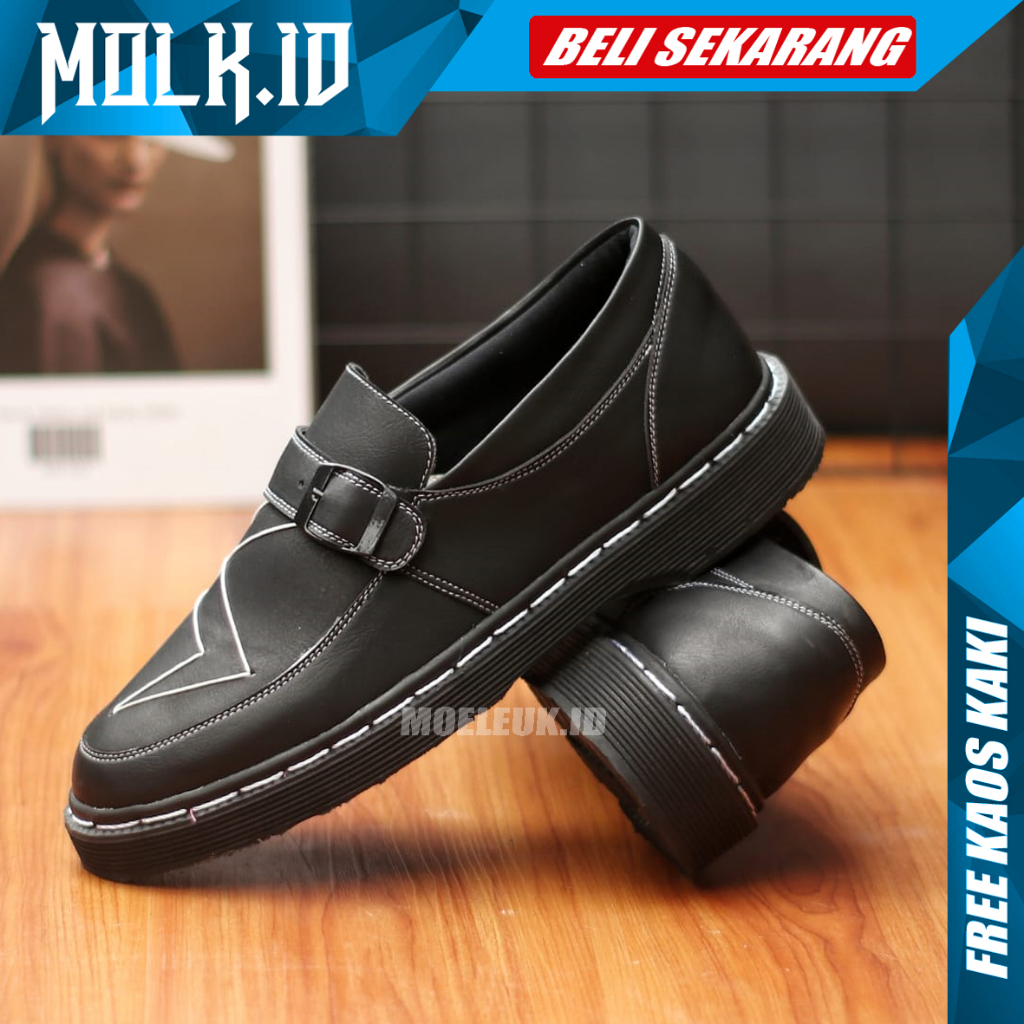Jual MOLK Thunder Sepatu Docmart Loafers Pria Star Pantofel Hitam Kerja ...