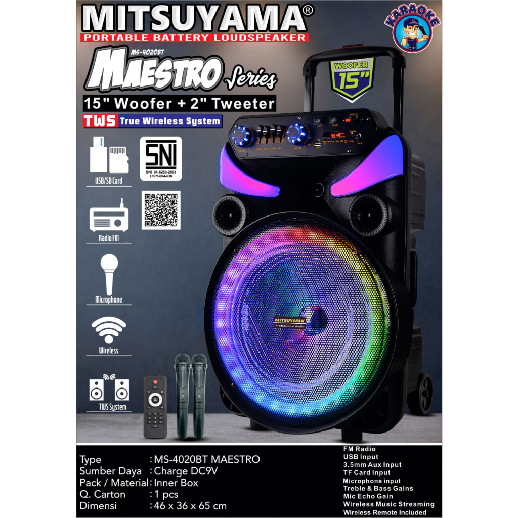 Jual PROFESSIONAL SPEAKER KARAOKE SYESTEM MITSUYAMA MAESTRO SERIES MS-4020BT 15 inch SUARA ...