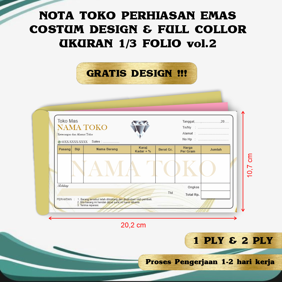 Jual nota toko perhiasan emas costum design & full collor ukuran 1/3 ...