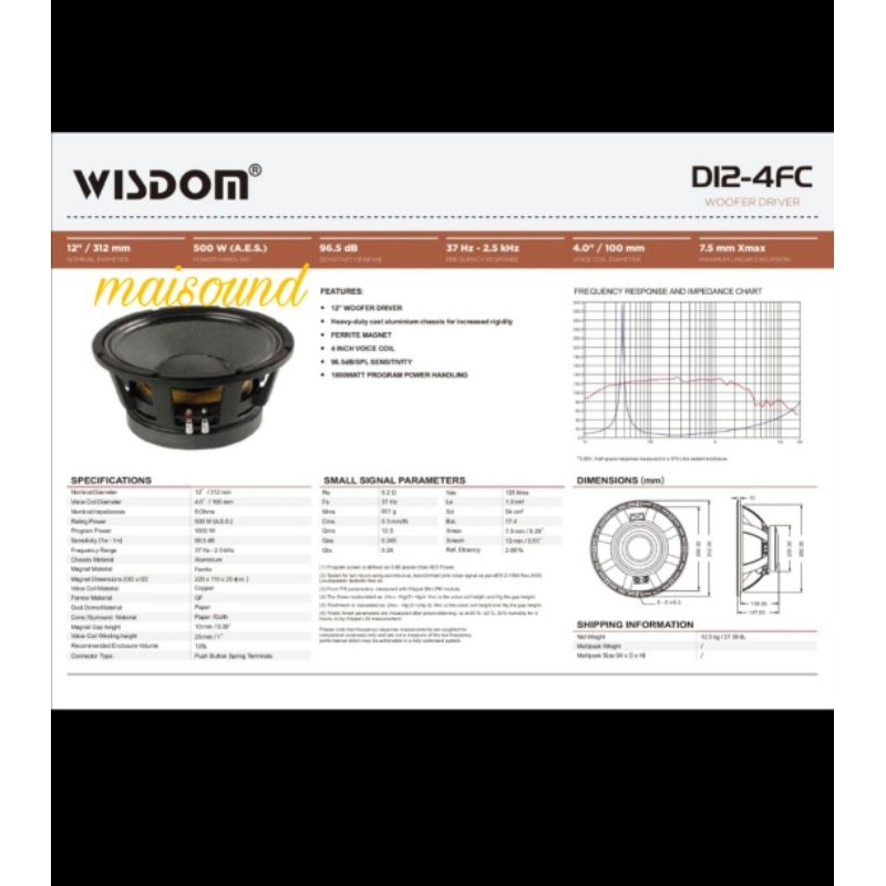 Jual SPEAKER KOMPONEN WISDOM D12 4FC ORIGINAL WISDOM D124FC 12 INCH ...