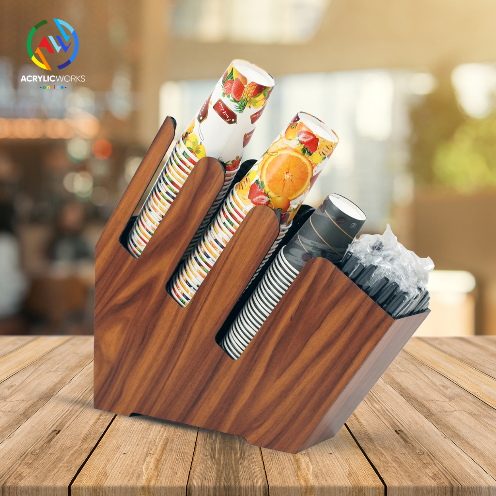 Jual Rak Cup Organizer Single Bar 3 slot with straw Wooden Texture ...