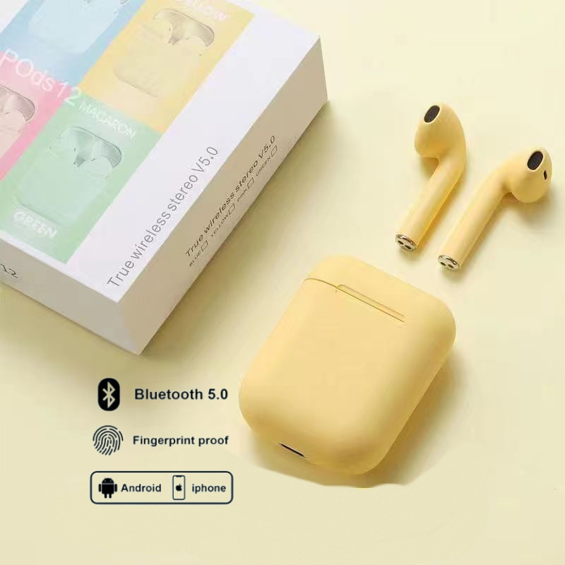 Jual HEADSET BLUETOOTH INPODS WIRELESS i12 MACARON EARPHONE TWS ...