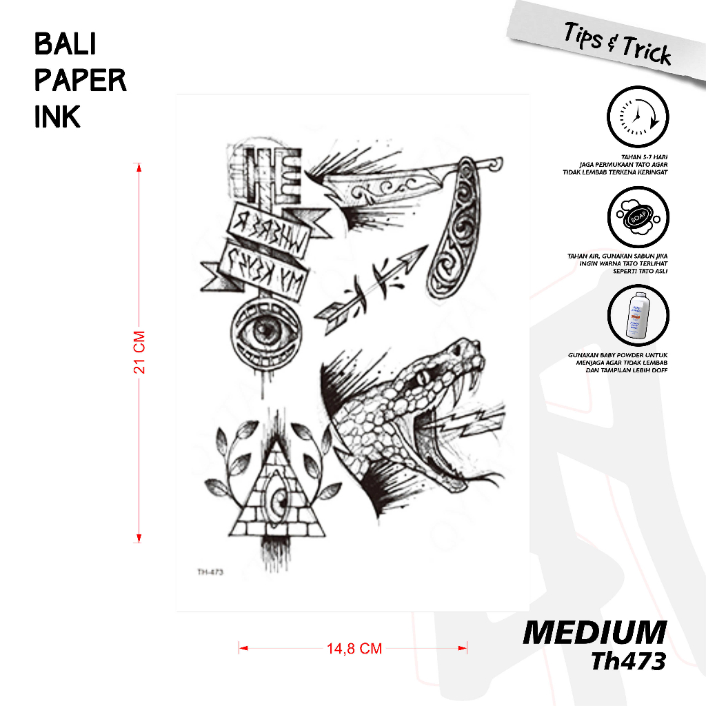 Jual Bali Paper Ink TH473 Ular Oldschool Tatto Temporary Basic Tato ...