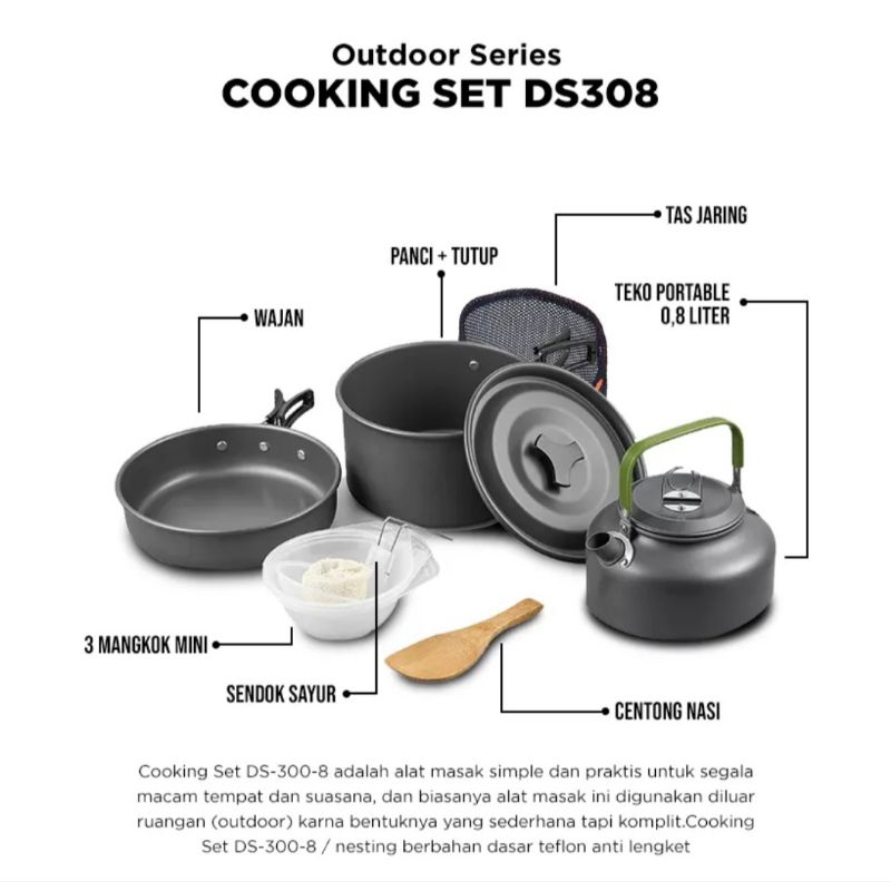 Jual COOKING SET DS 308 PLUS TEKO PORTABEL - Alat Masak Camping ...