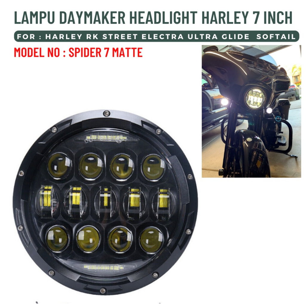 Jual LAMPU DAYMAKER HEADLIGHT 7 INCH HARLEY TOURING SOFTAIL SPIDER 7 ...