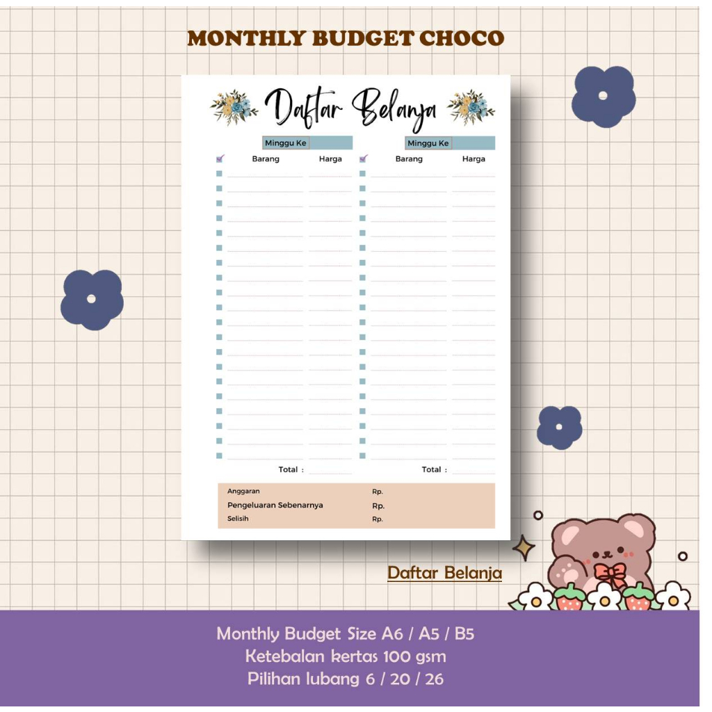 Jual MONTHLY BUDGET Choco PLANNER CATATAN KEUANGAN CASHFLOW PENGELUARAN ...