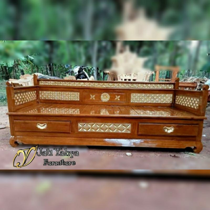 Jual Bale bale Bangku Jati minimalis ukiran kawung P2m x L80cm | Shopee ...