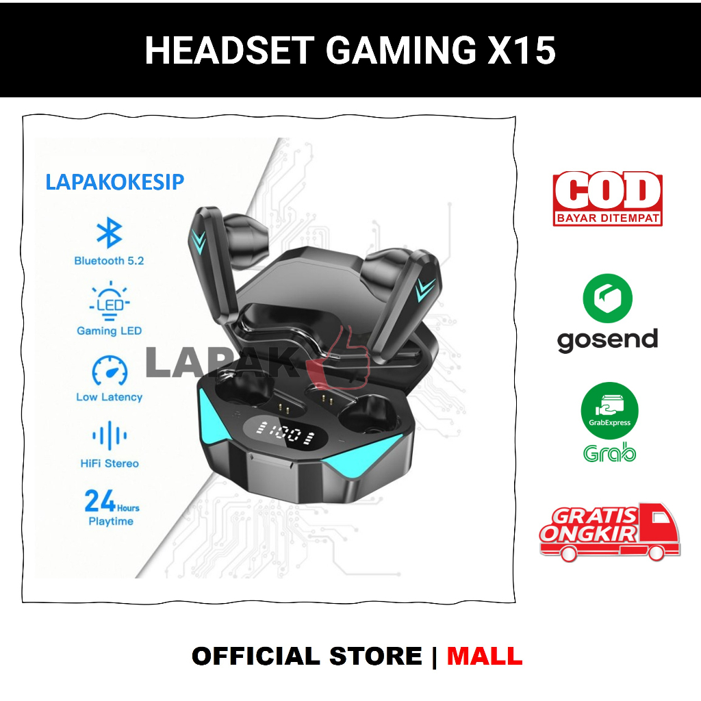 Jual Headset Bluetooth Gaming X15 TWS Wireless Earbuds Bluetooth Earphones For Gaming Headset ...