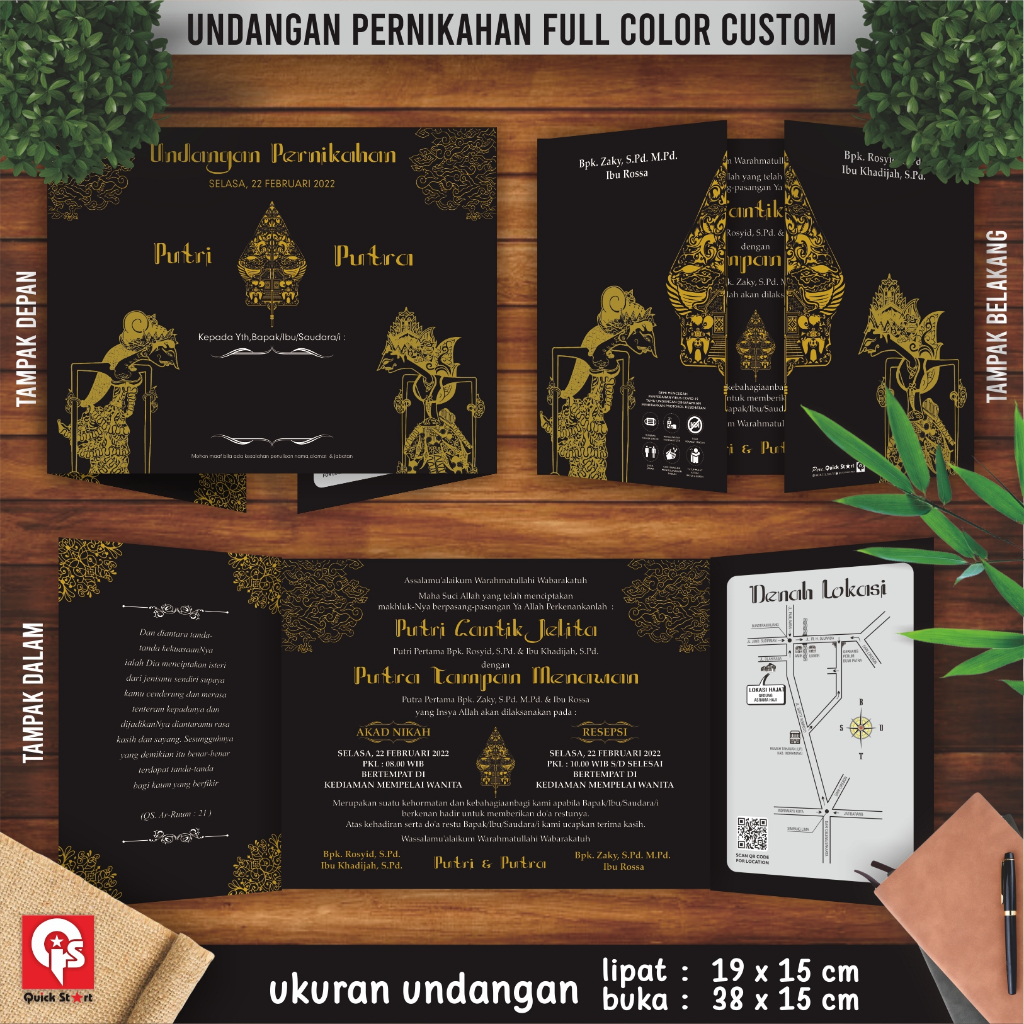 Jual Undangan Pernikahan Tema Wayang BLACK N GOLD | Shopee Indonesia