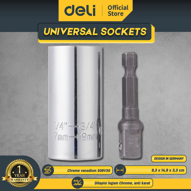 Jual Deli Universal Sockets/Socket Universal 3/8 inch 7 - 19 mm Chrome ...