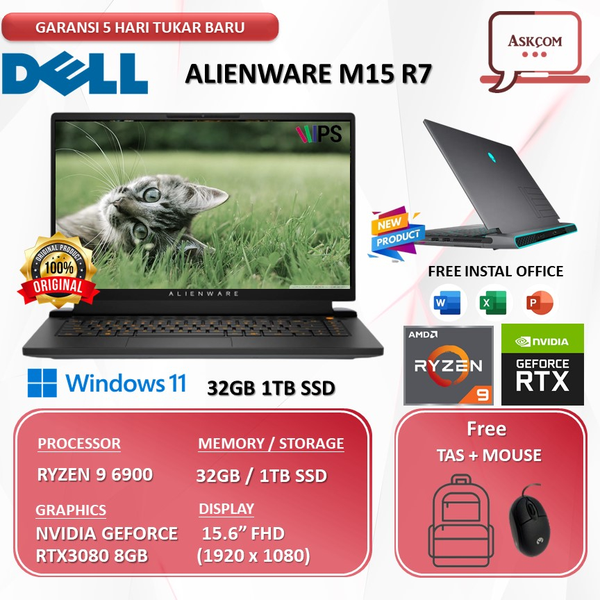 Jual Laptop Gaming Dell Alienware M15 R7 RYZEN 9 6900 RTX3080 8GB 32GB ...