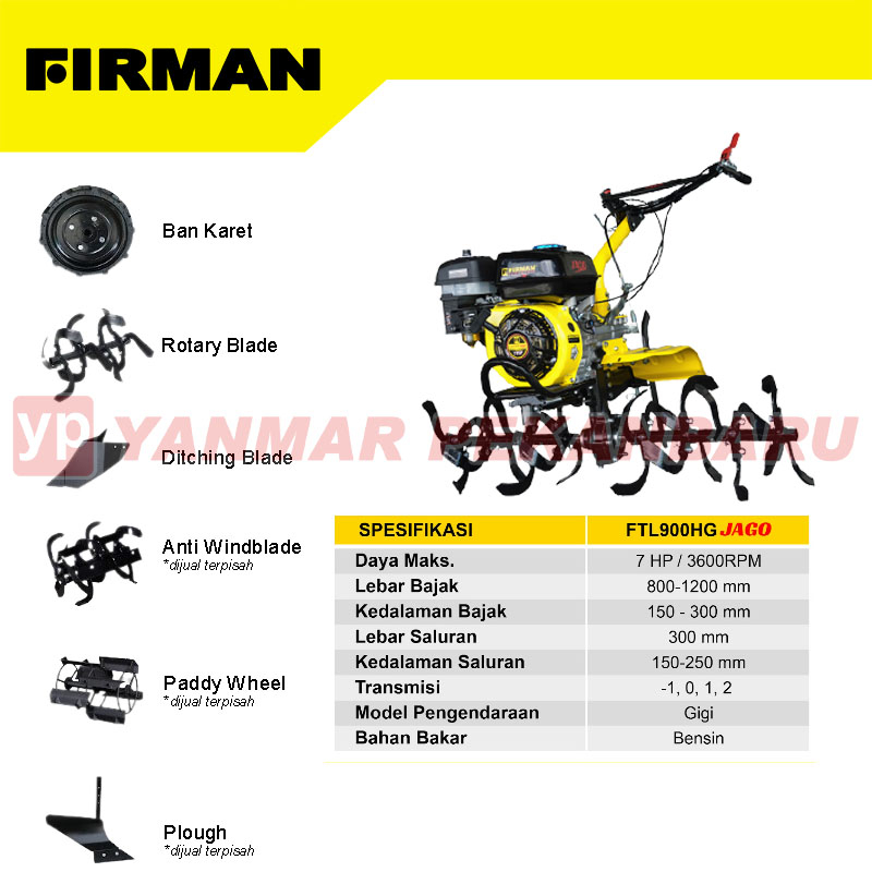 Jual Mesin Traktor Bajak Tanah / Tractor FIRMAN FTL 900 HG JAGO ...