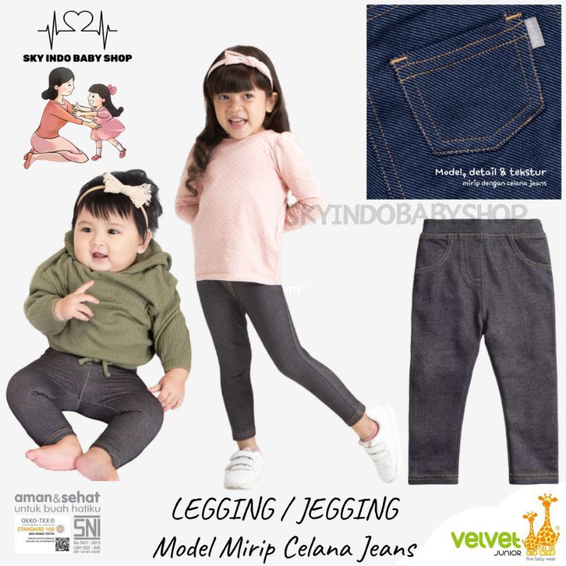 Jual Velvet Junior | Jegging | Motif Jeans Legging | Uk 3 Bulan - 5 ...