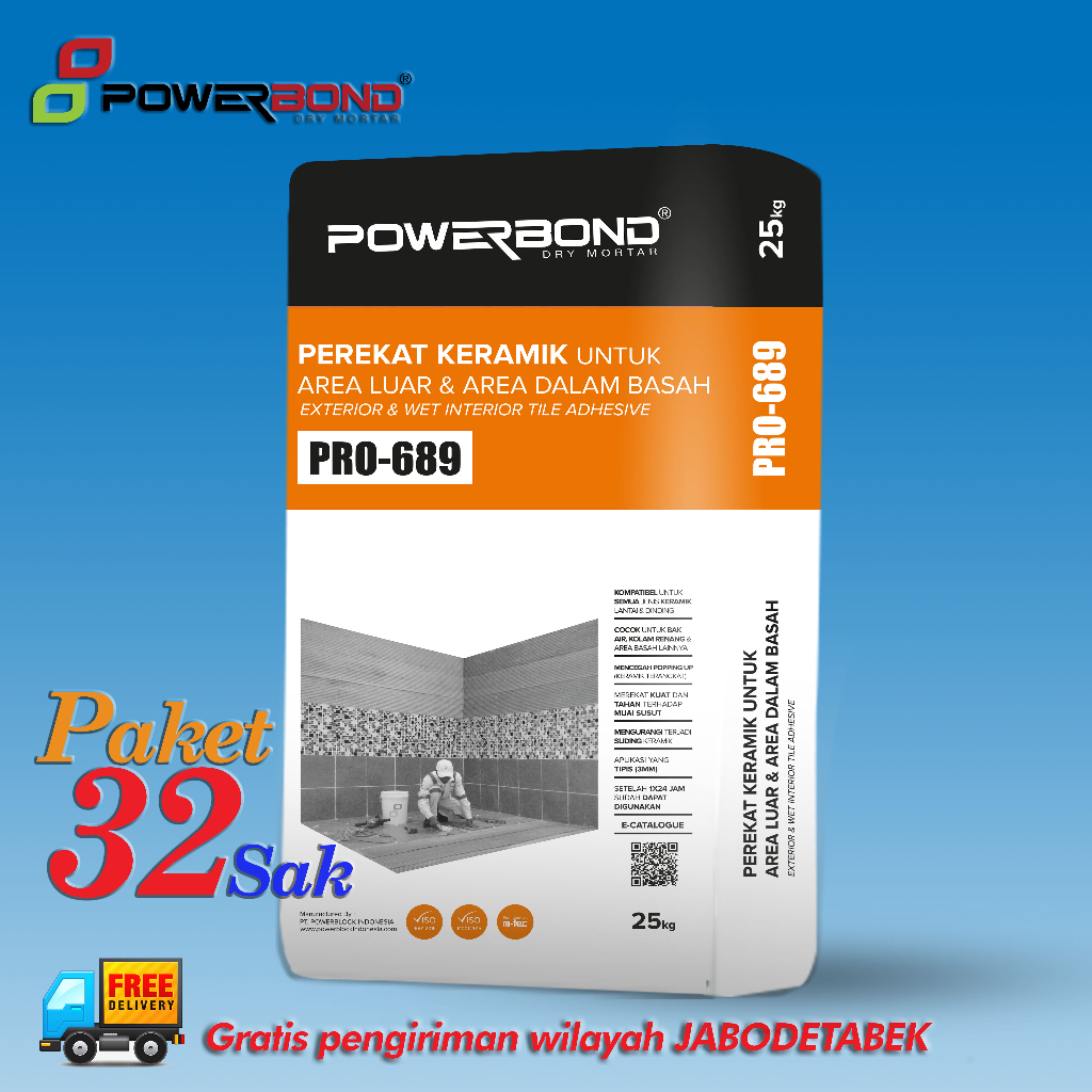 Jual SEMEN POWERBOND PRO-689 - 32Sak (PEREKAT KERAMIK AREA BASAH DAN LUAR) 25KG | Shopee Indonesia