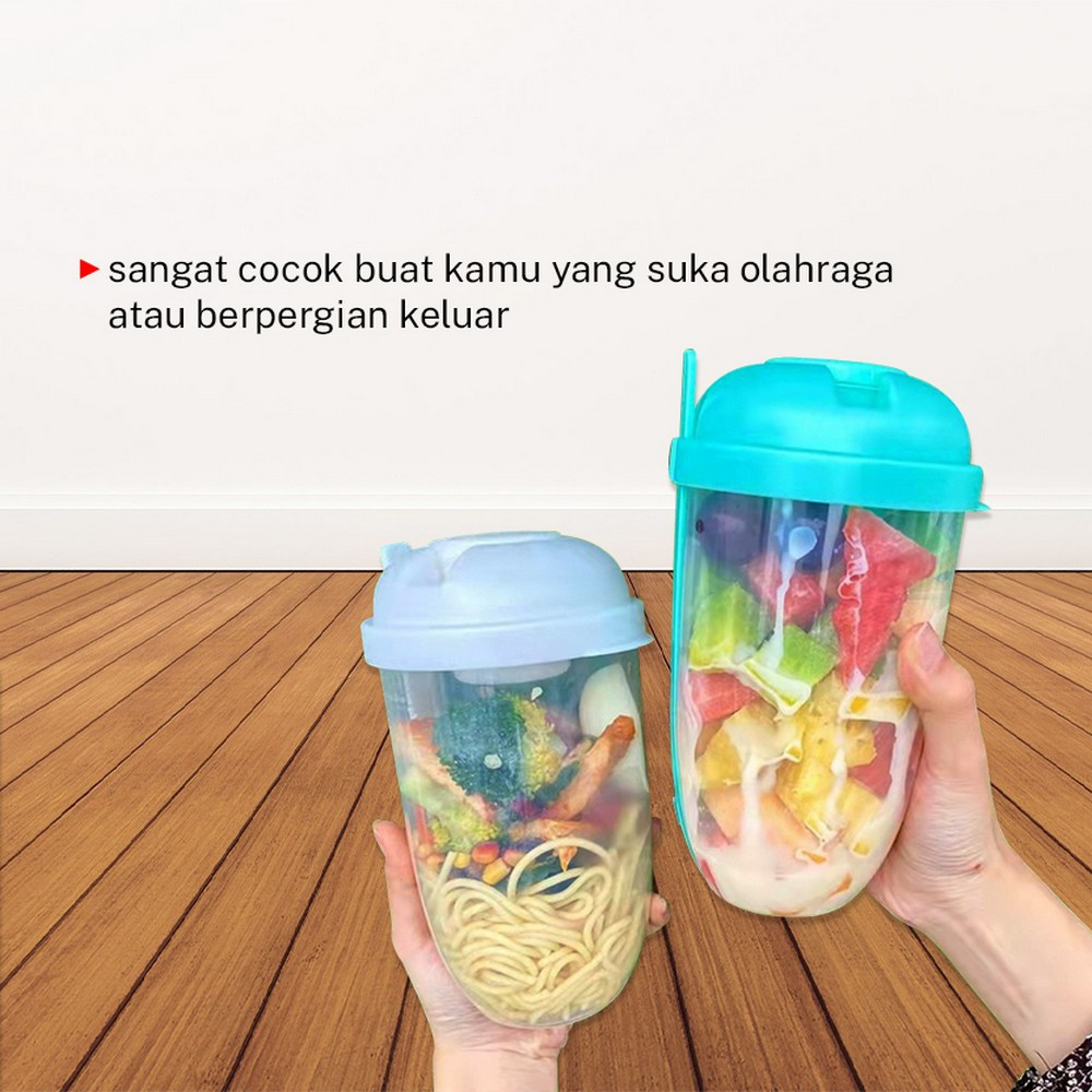 Jual Botol Salad 1000ML dengan Sendok Garpu + Botol Saus Kecil Praktis ...