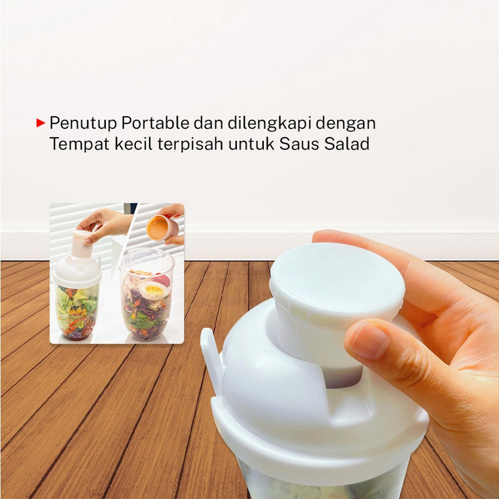 Jual Botol Salad Transparan 1000ML dengan Sendok Garpu Portable / Gelas ...