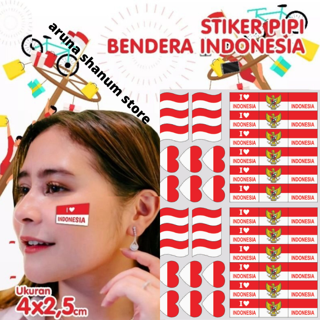 Jual (30 PCS) Tempelan Pipi Bendera - Sticker Pipi Merah Putih ...