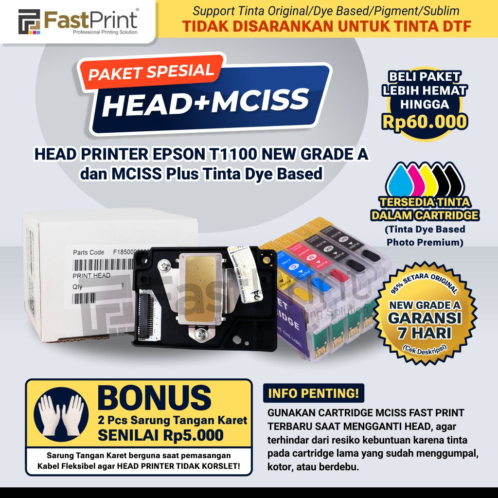 Jual Head Print Epson T1100 T30 L1300 New Plus MCISS Tinta Premium ...