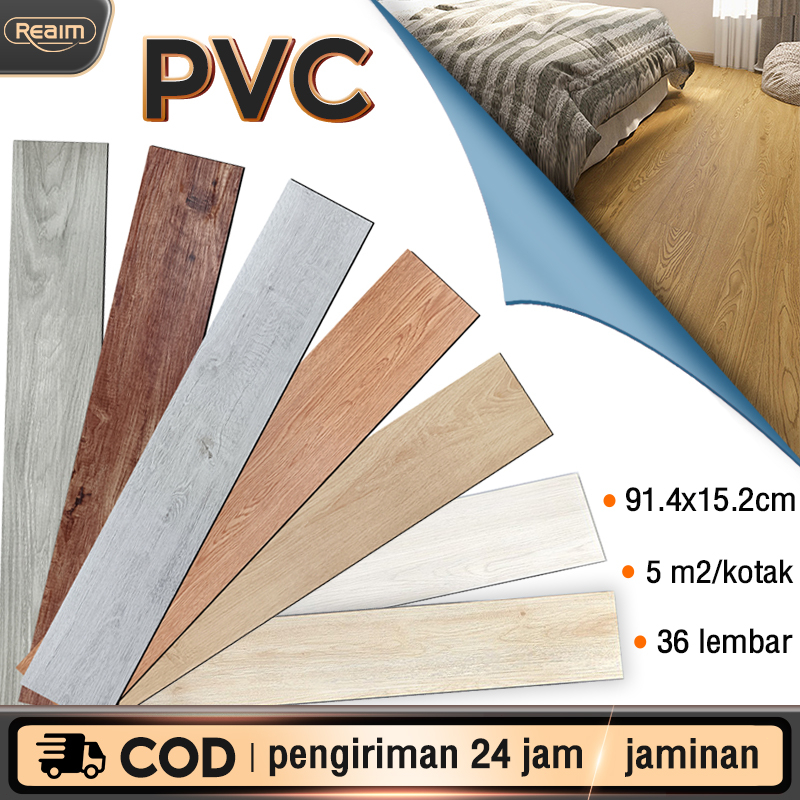 Jual REAIM [36 buah/1 kotak] PVC Floor Vinyl Lantai Stiker 91.4cmX15 ...