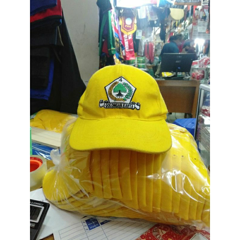 Jual topi baseball partai Golkar bahan raffel logo bordir komputer ...