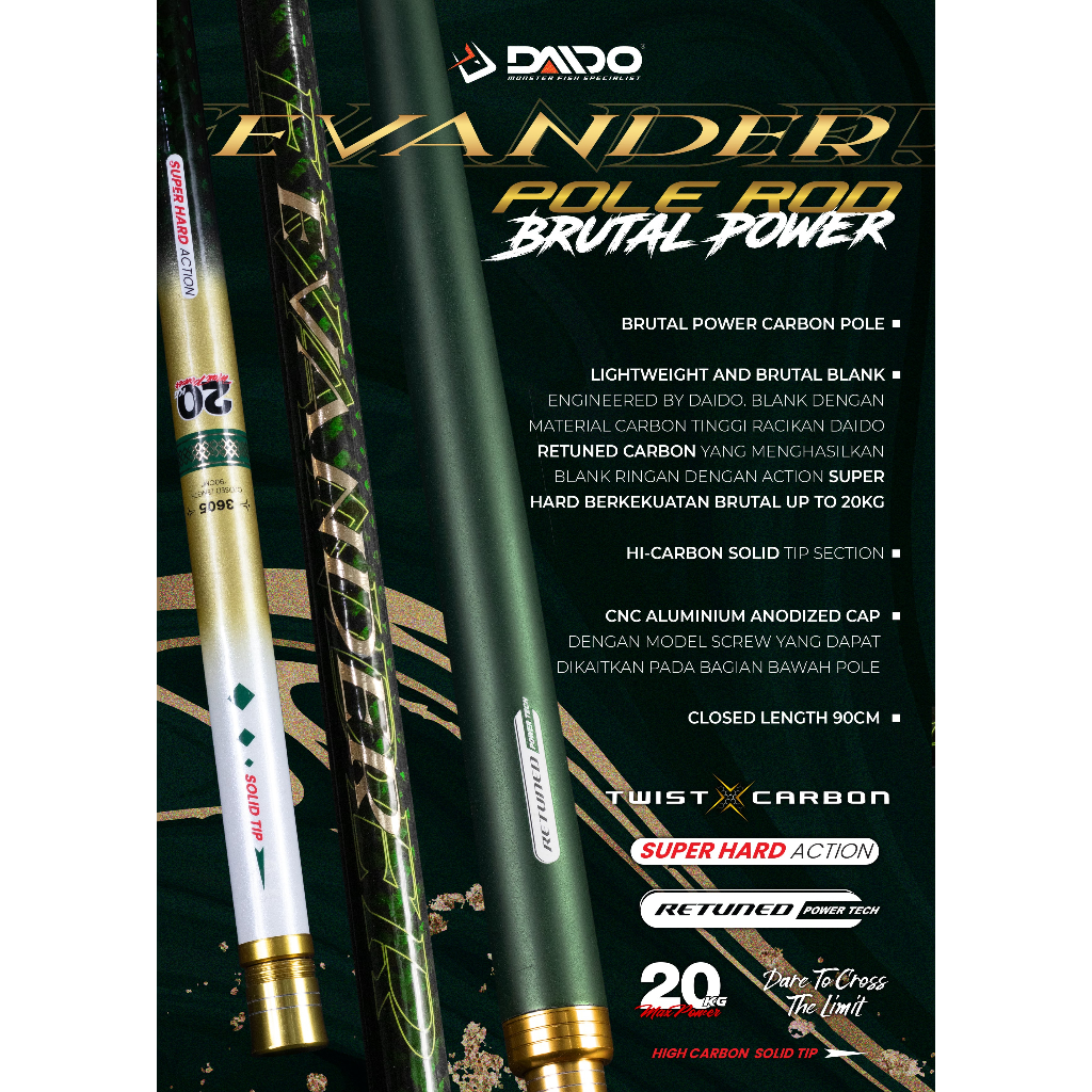 Jual JORAN POLE DAIDO EVANDER CARBON RUAS 90CM SIZE 250CM 300CM 360CM 450CM 540CM 630CM | Shopee ...