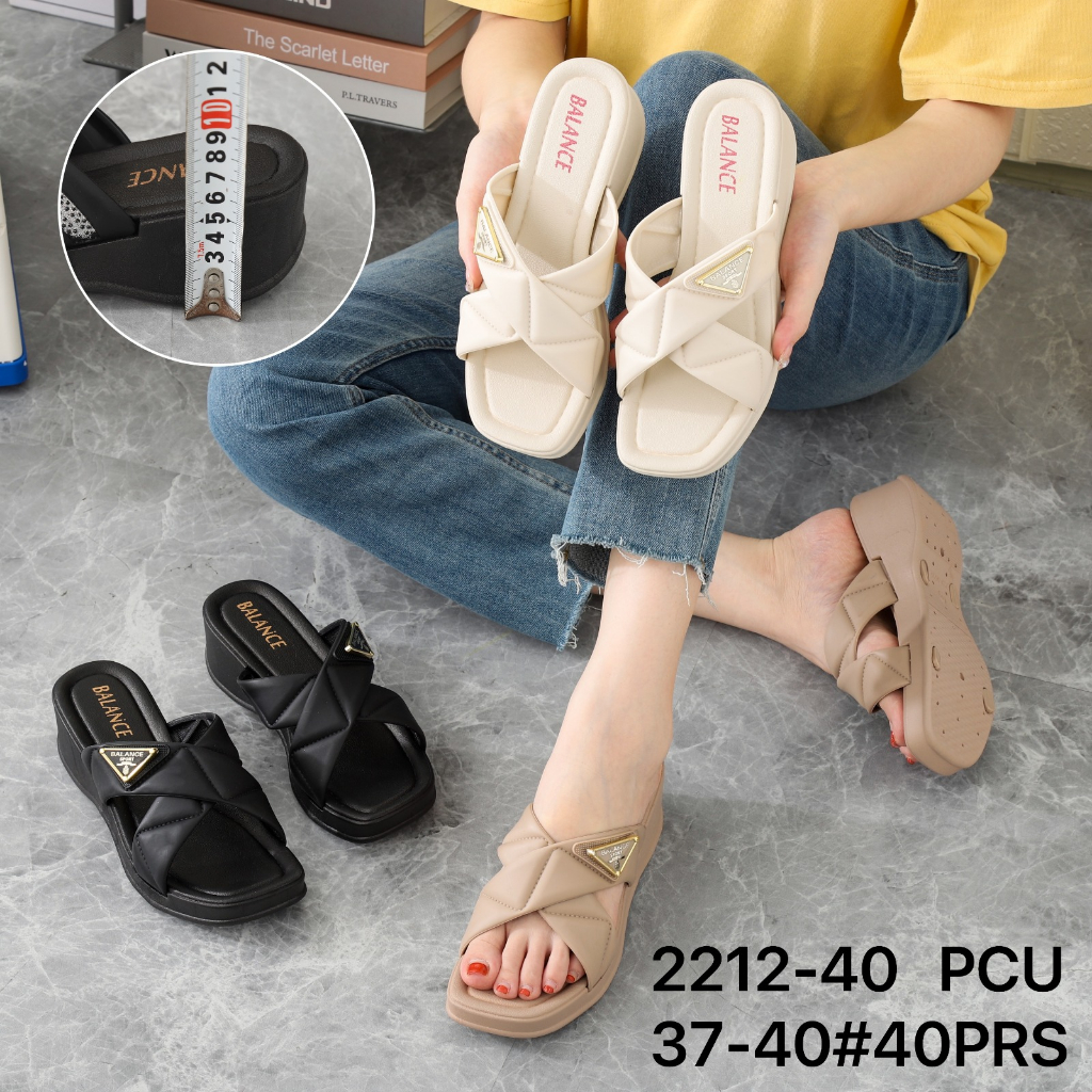 Jual Sandal Wanita Wedges Motif Cross Silang Bahan Karet PVC Balance ...
