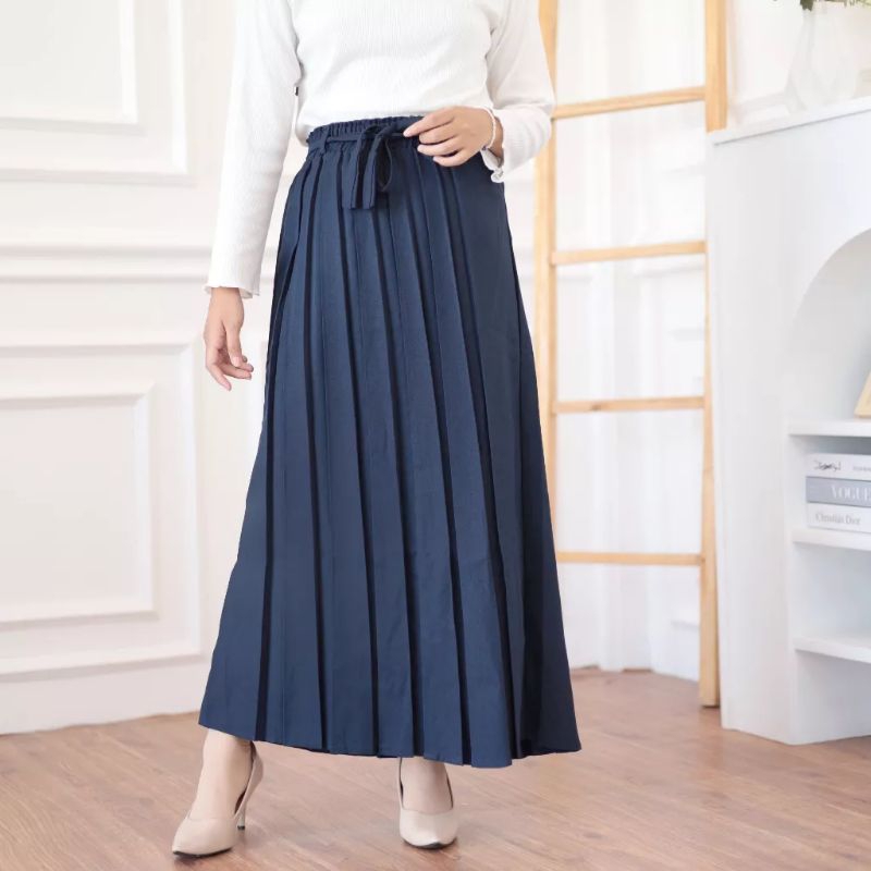 Jual ROK PLISKET SEMI WOLL ROK KERJA PINGGANG KARET ROK KANTOR ROK GURU PINGGANG KARET ROK KERJA ...