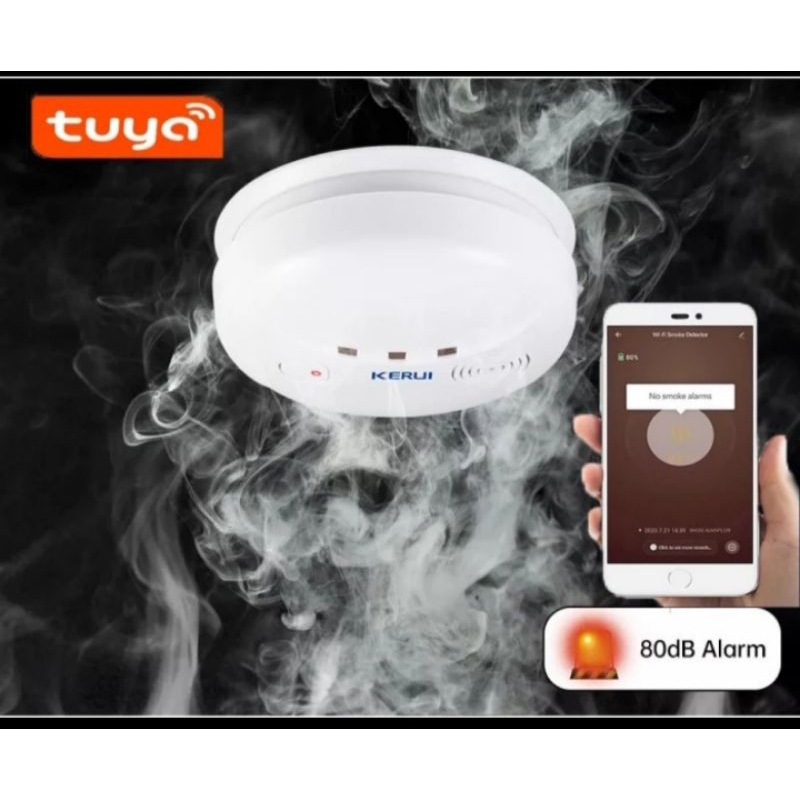 Jual Sensor Asap Smoke Detector Kerui TUYA WiFi Wireless Alarm System ...